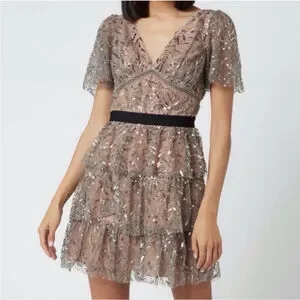 Self-Portrait | Dresses | Self Portrait Grey Leaf Sequin Mini Dress Sz ...